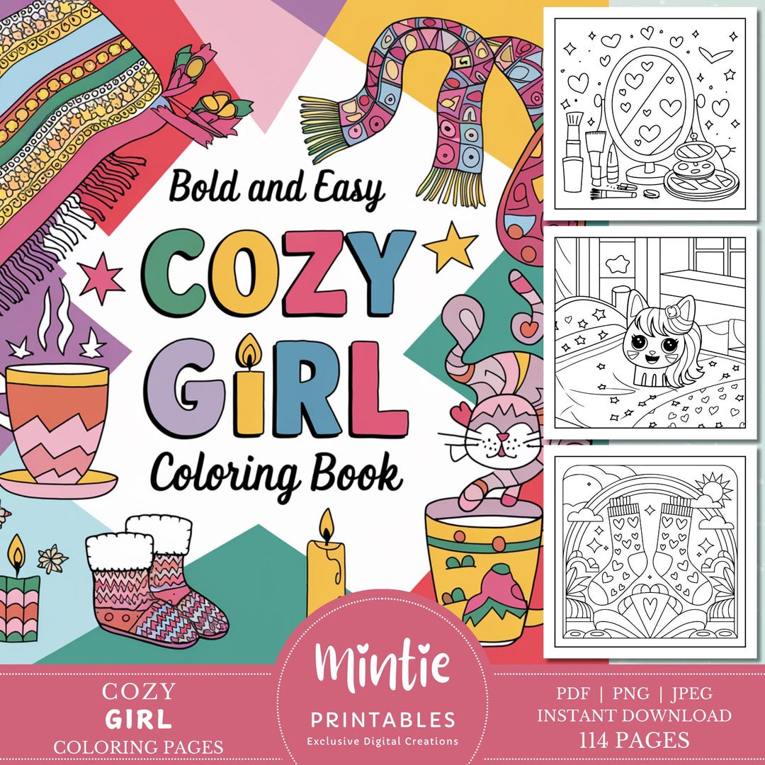 Cozy Girl Moments Coloring Book, Bold and Easy Cute Girl Coloring Pages ...