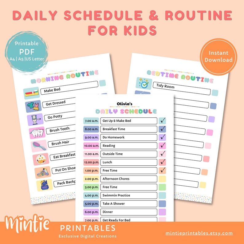 Kids Daily Schedule Daily Routine Printable Planner Daily Planner ...