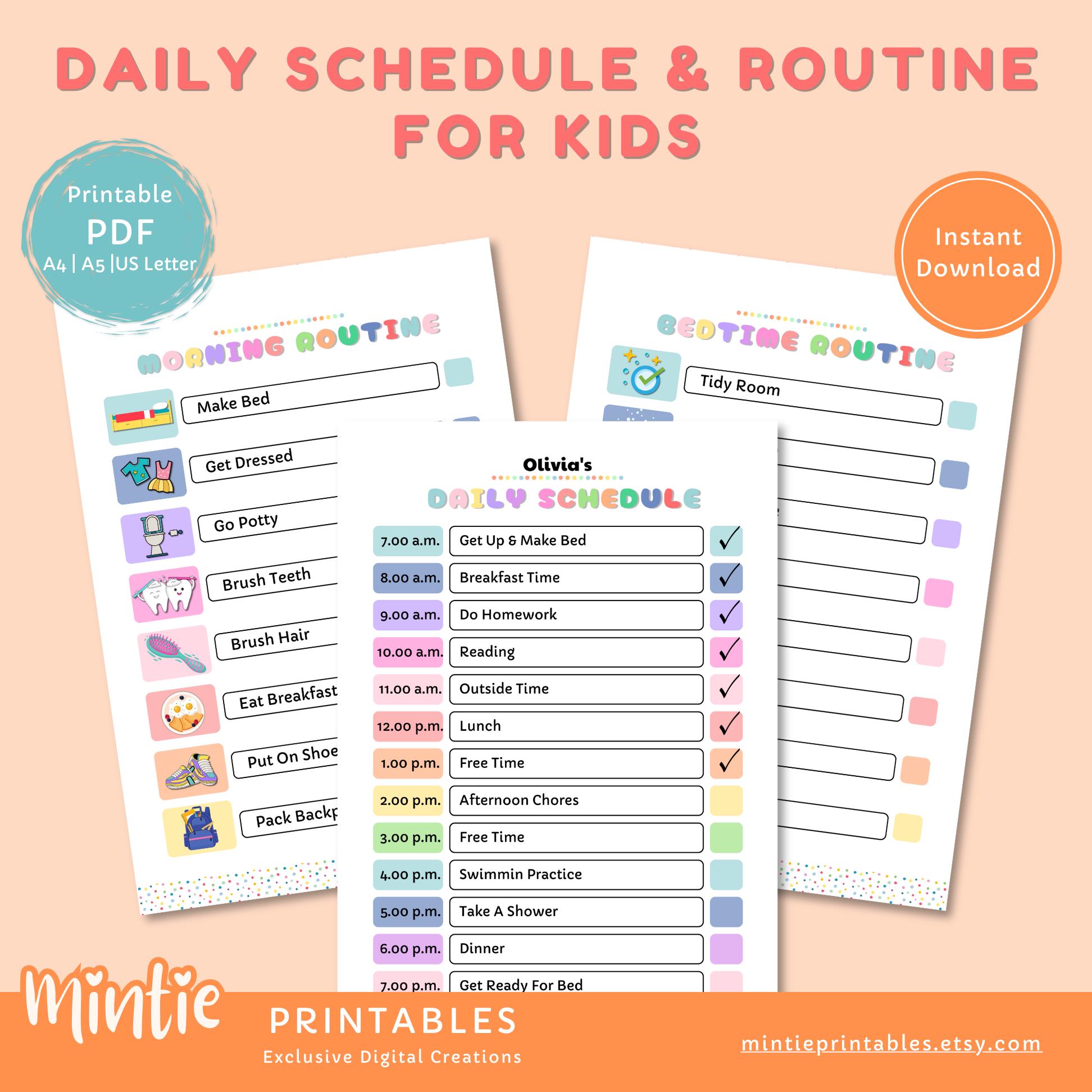 Kids Daily Schedule Daily Routine Printable Planner Daily Planner ...
