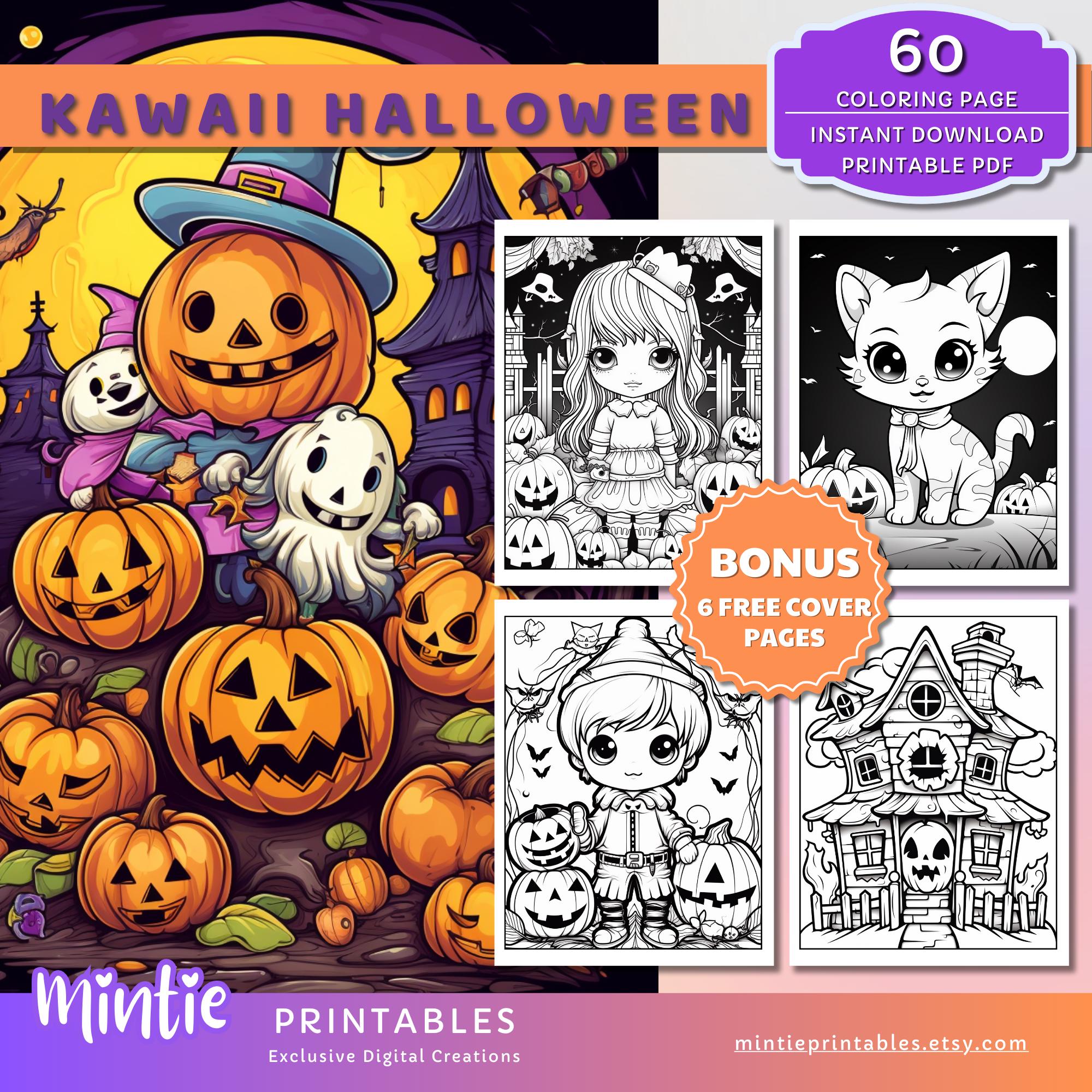 Kawaii Halloween Coloring Pages, 60 Pages, Cute Coloring, Creepy Kawaii ...