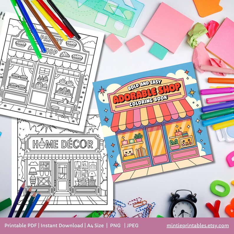 Kawaii Storefronts Coloring Book, Urban Sketch Art (PDF) - Etsy