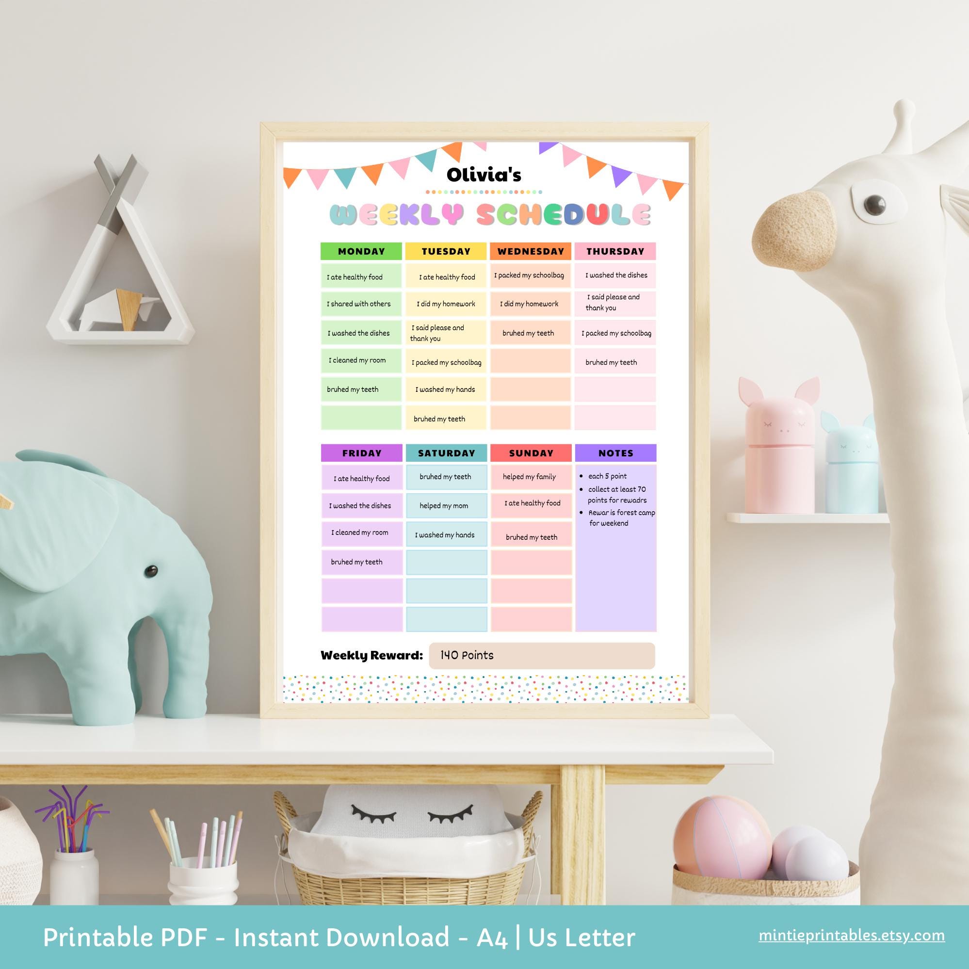 Kids Weekly Schedule Daily Routine Printable Planner, Weekly Behavior ...