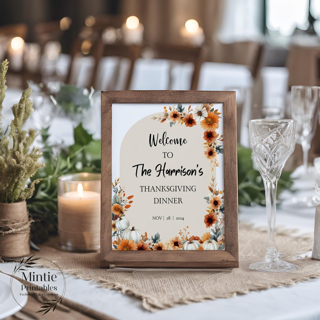 Editable Thanksgiving Table Sign Printable Pumpkin Custom Sign ...