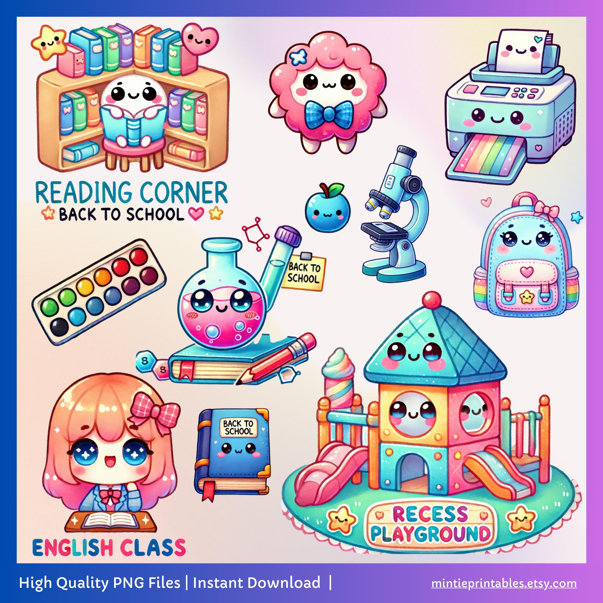 Kawaii School Supply Clipart: 100 PNG Graphics (digital Download) - Etsy