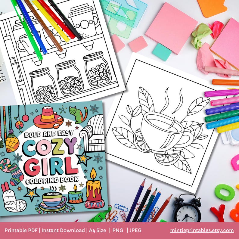 Cozy Girl Moments Coloring Book, Bold and Easy Cute Girl Coloring Pages ...