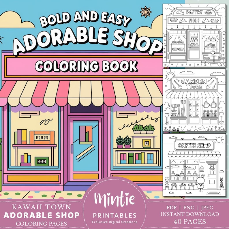 Kawaii Storefronts Coloring Book, Urban Sketch Art (PDF) - Etsy