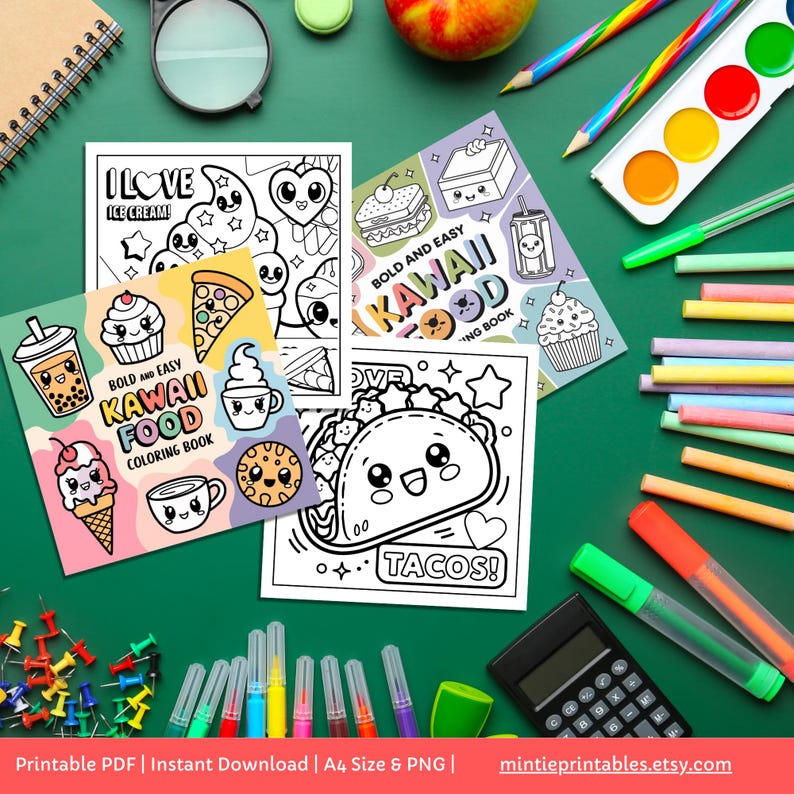115 Cute Kawaii Food Coloring Book | Printable PDF | Instant Digital ...