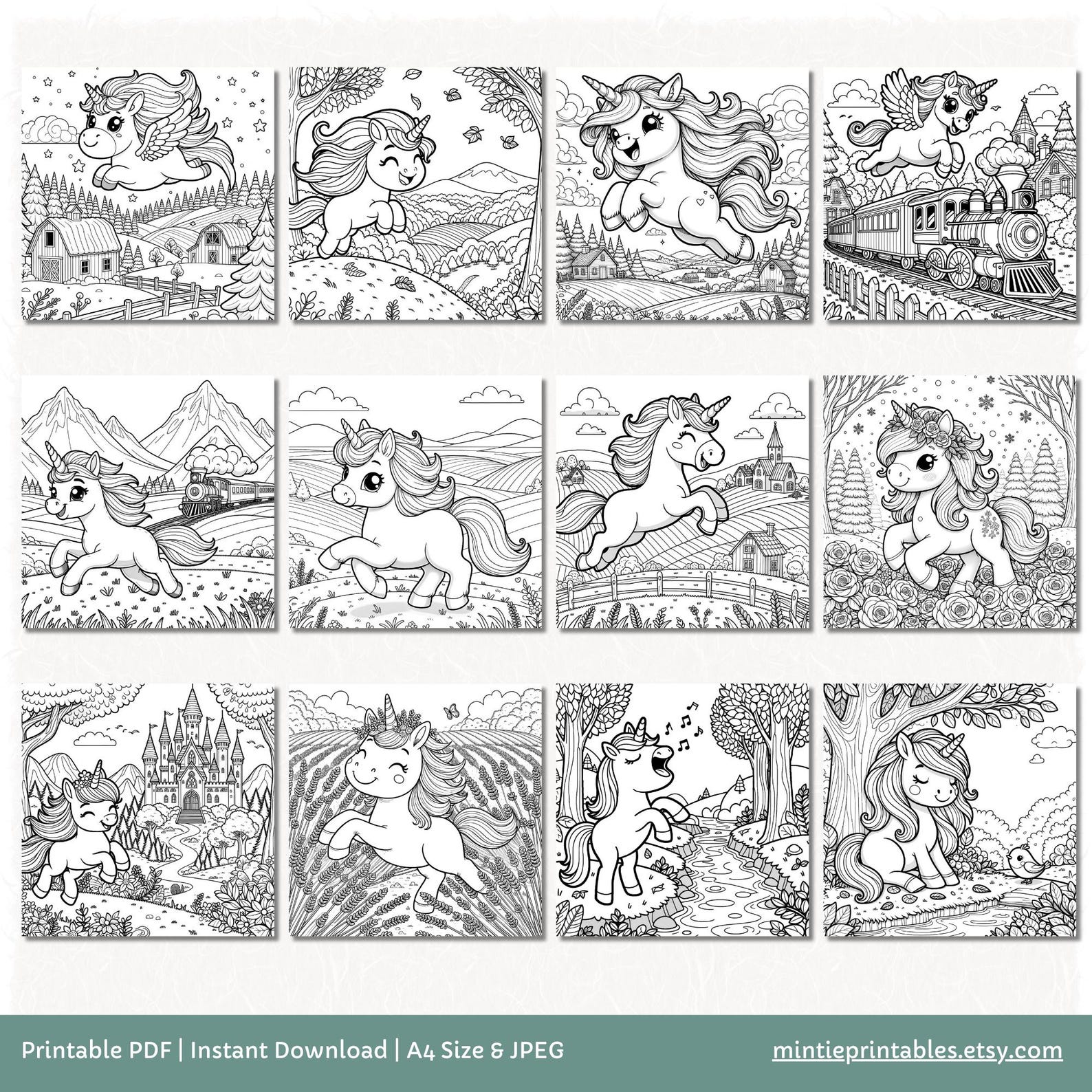 Unicorn Coloring Pages for Kids: 39 Printable Designs (PDF) - Etsy
