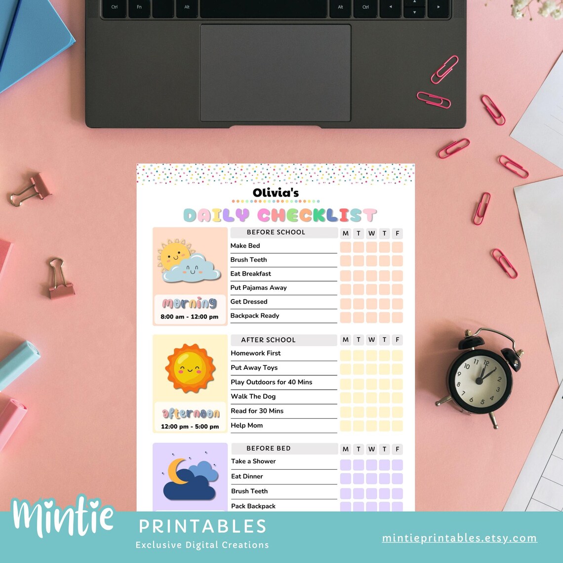 Kids Daily School Checklist Schedule Printable, Editable Chore Chart ...