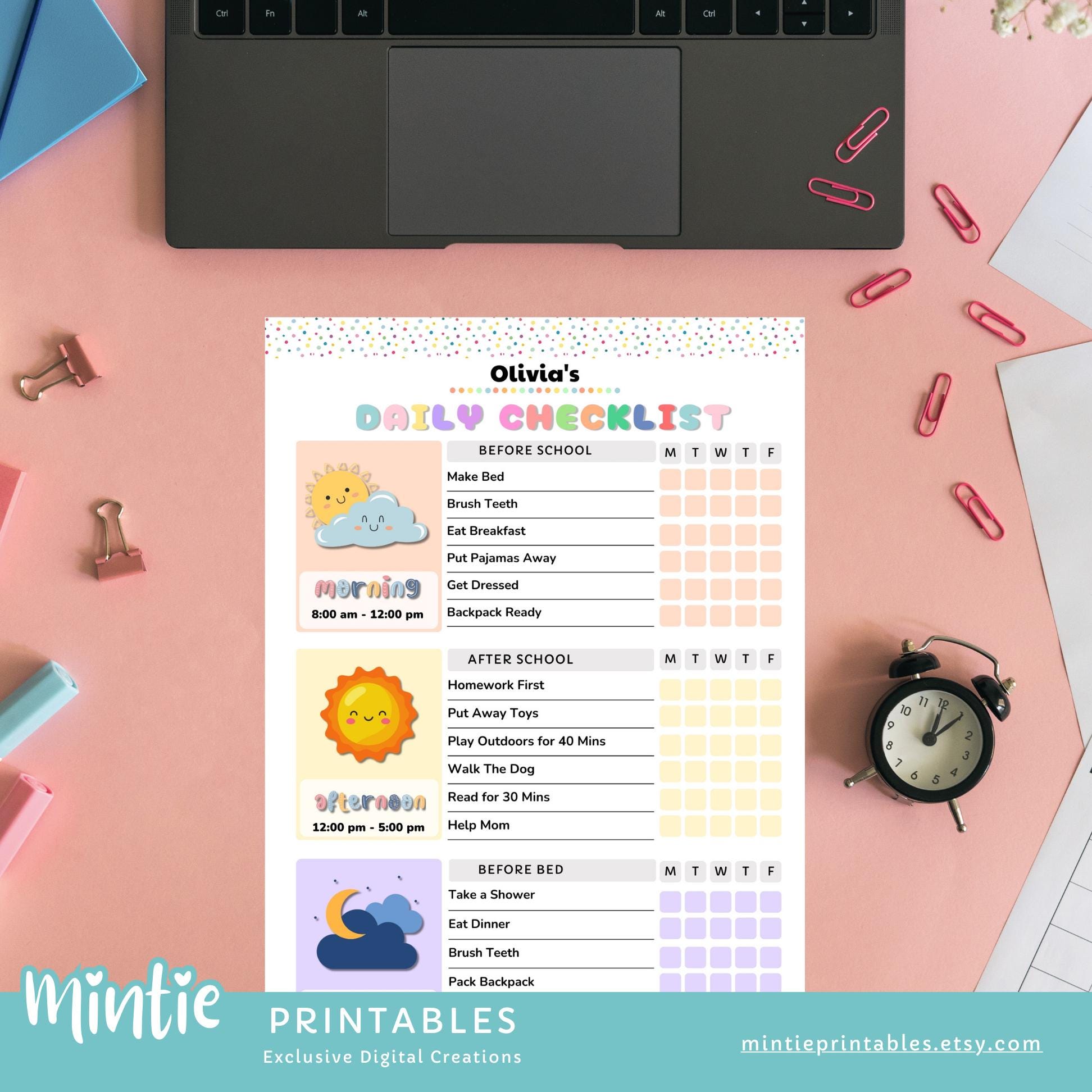 Kids Daily Checklist: School Schedule, Chore Chart (PDF) - Etsy