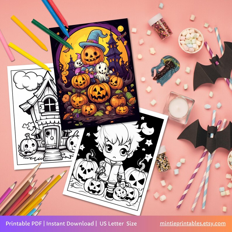 Kawaii Halloween Coloring Pages, 60 Pages, Cute Coloring, Creepy Kawaii ...