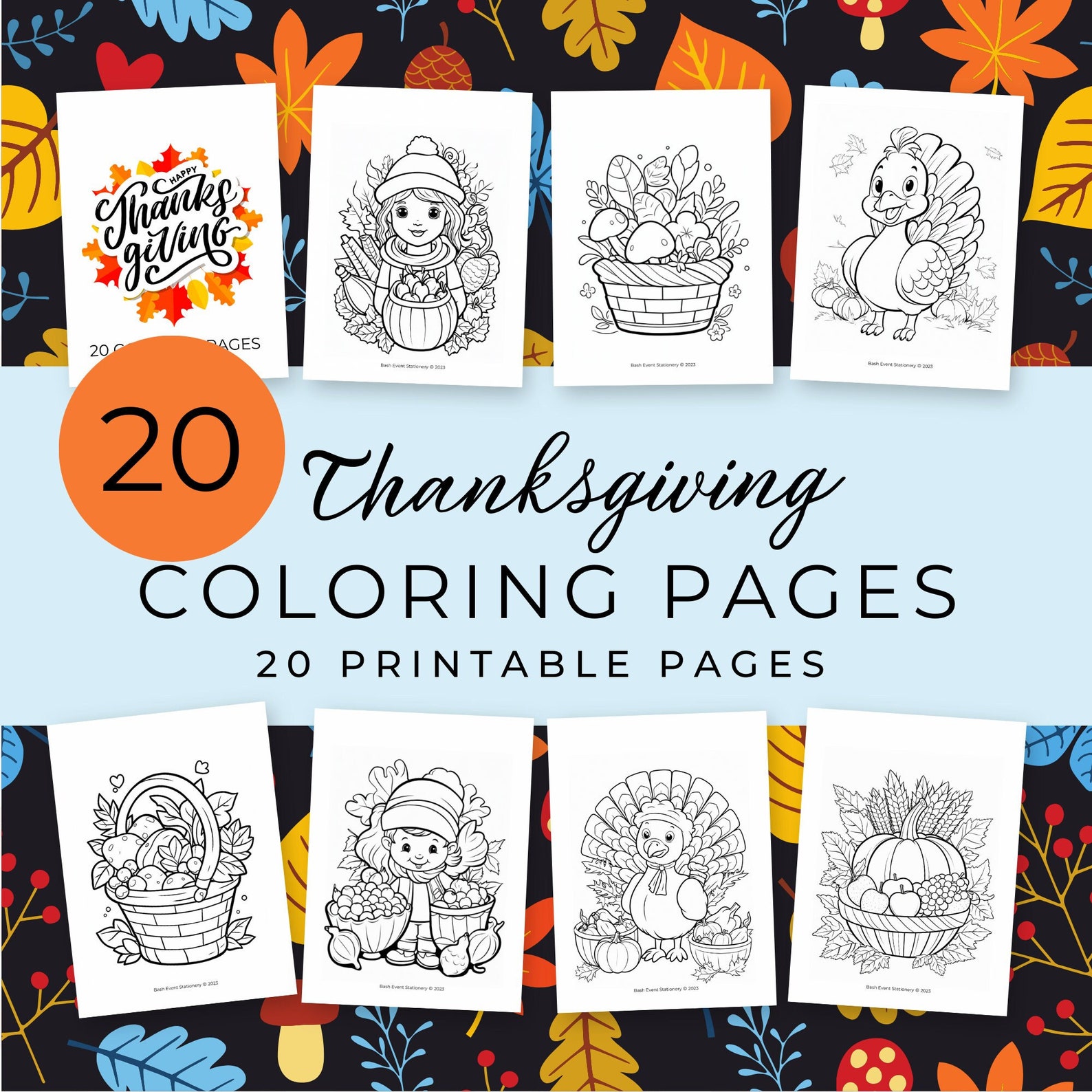 Thanksgiving Coloring Pages PDF, Printable Coloring Book, Fall ...