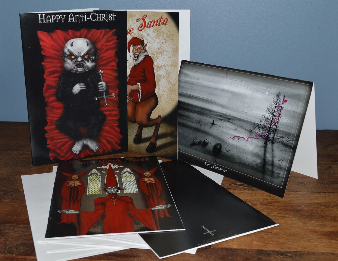 Dark Gothic Christmas Cards, praise Santa Anti-christmas Card - Etsy