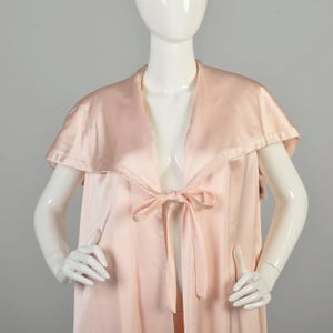 L-XL 1960s Satin Cape Baby Pink Front Tie Wide Shawl Collar Gilet ...