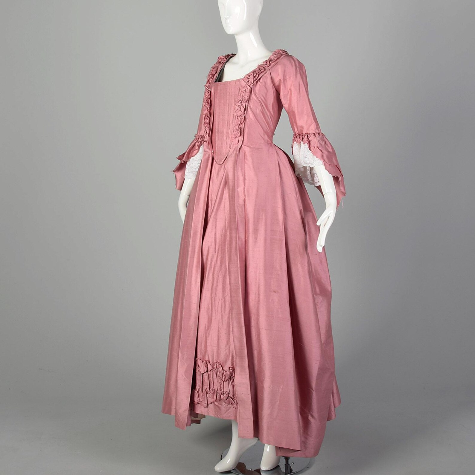 XS Reproduction 1780s Robe A L'anglais Dress Box Pleat Ruffle Petticoat ...