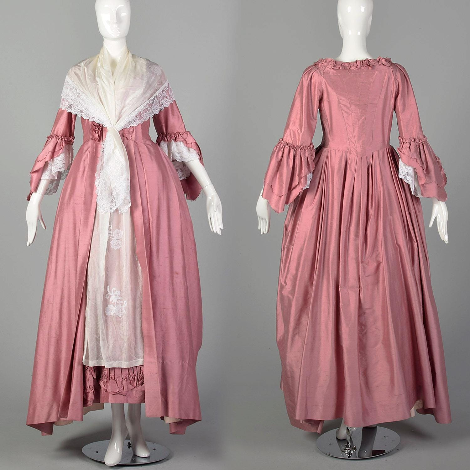 XS Reproduction 1780s Robe A L'anglais Dress Box Pleat Ruffle Petticoat ...