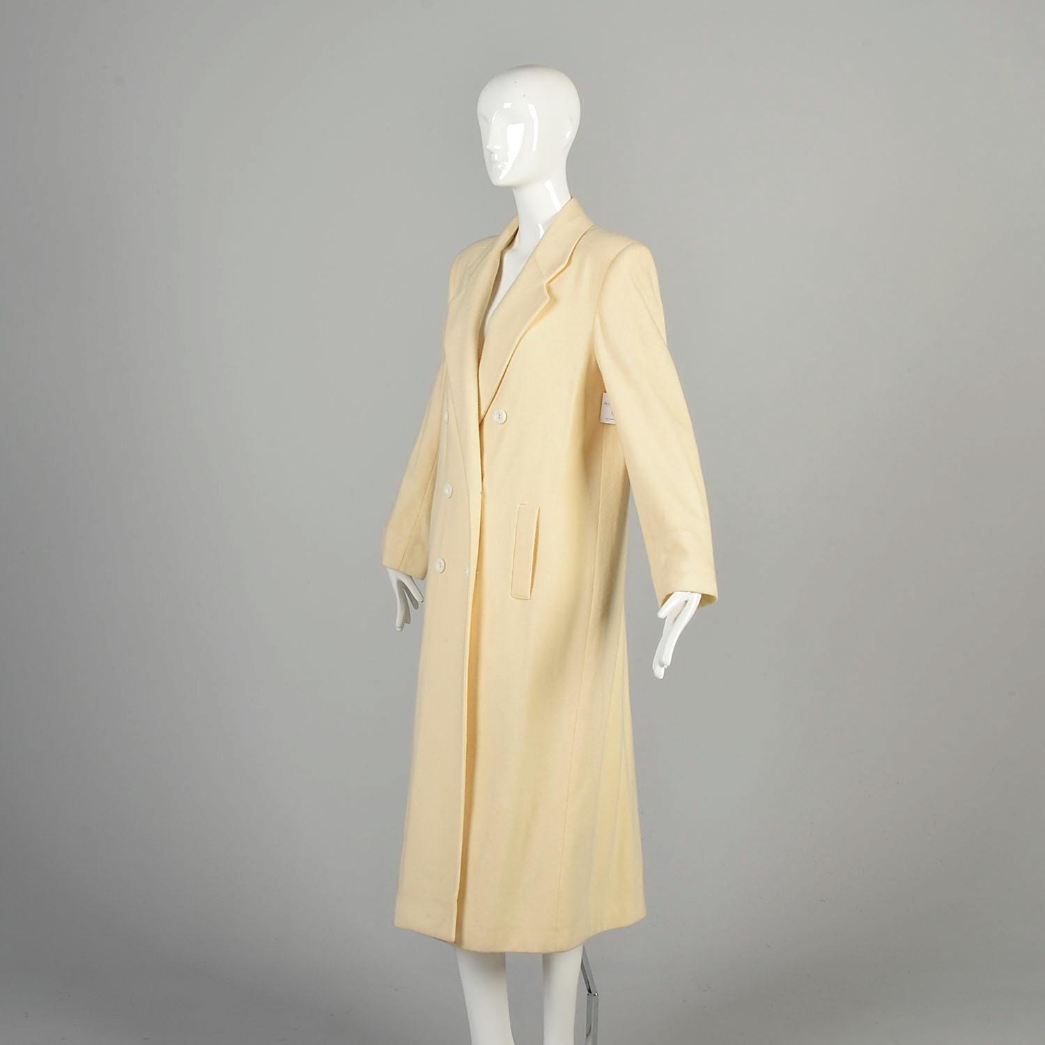 Large 1980s Cream Coat Ivory Wool Off-white Double Breasted Large ...