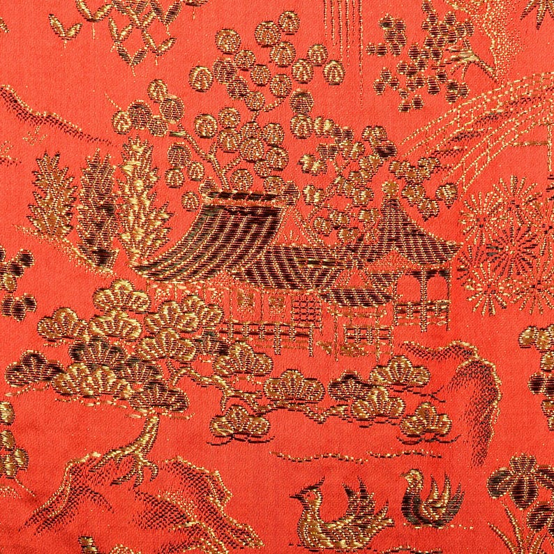 Medium Vintage 1990s Red and Gold Brocade Japanese Robe With Frog ...