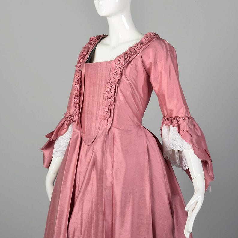 XS Reproduction 1780s Robe A L'anglais Dress Box Pleat Ruffle Petticoat ...
