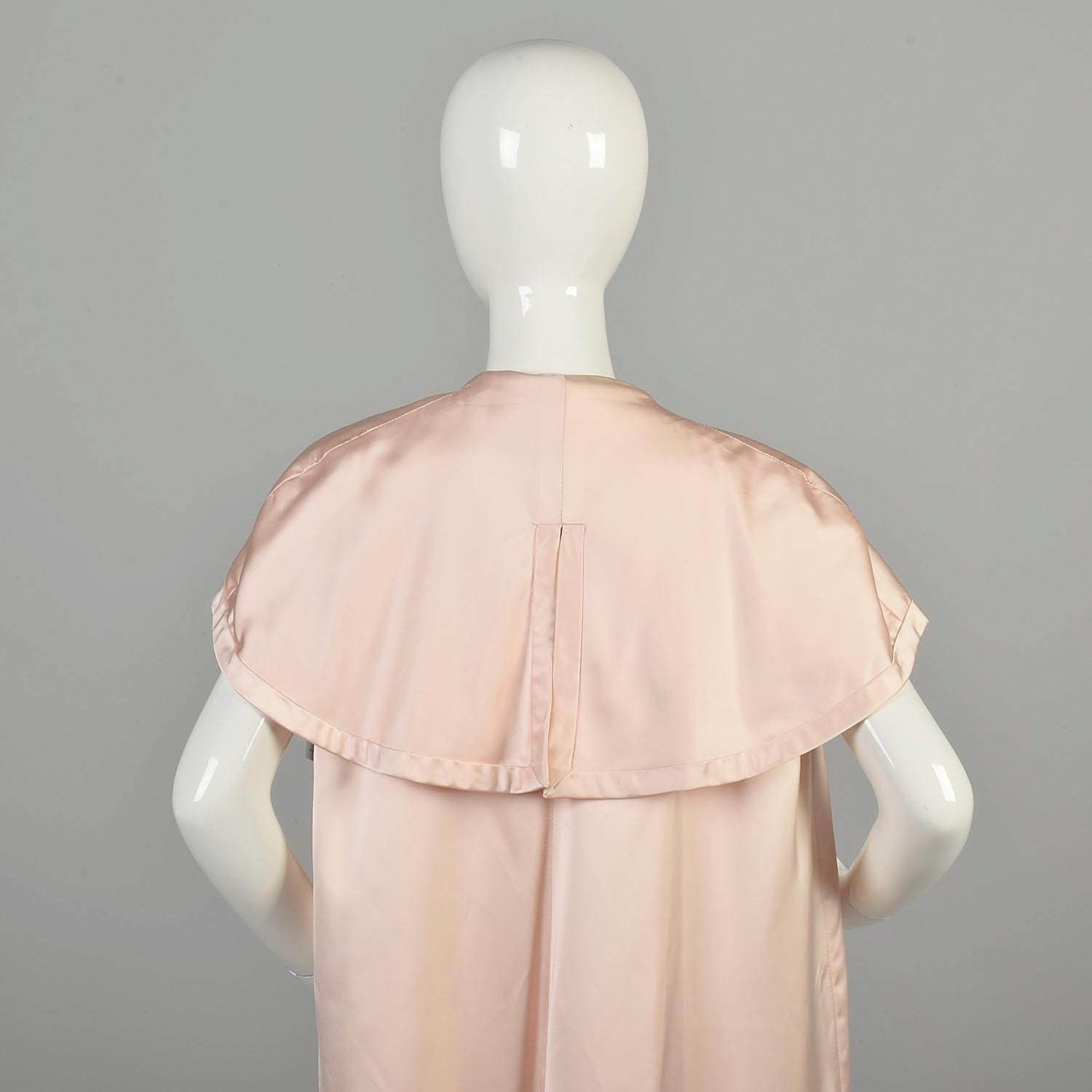 L-XL 1960s Satin Cape Baby Pink Front Tie Wide Shawl Collar Gilet ...
