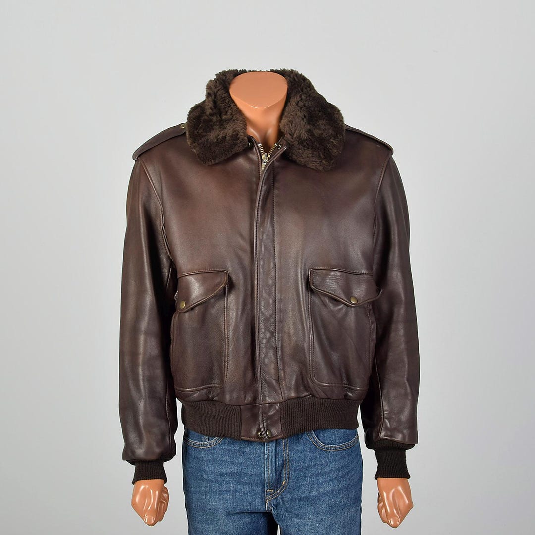 Large Mens Schott Jacket Brown Leather Aviator Winter Fuzzy Lined Coat ...