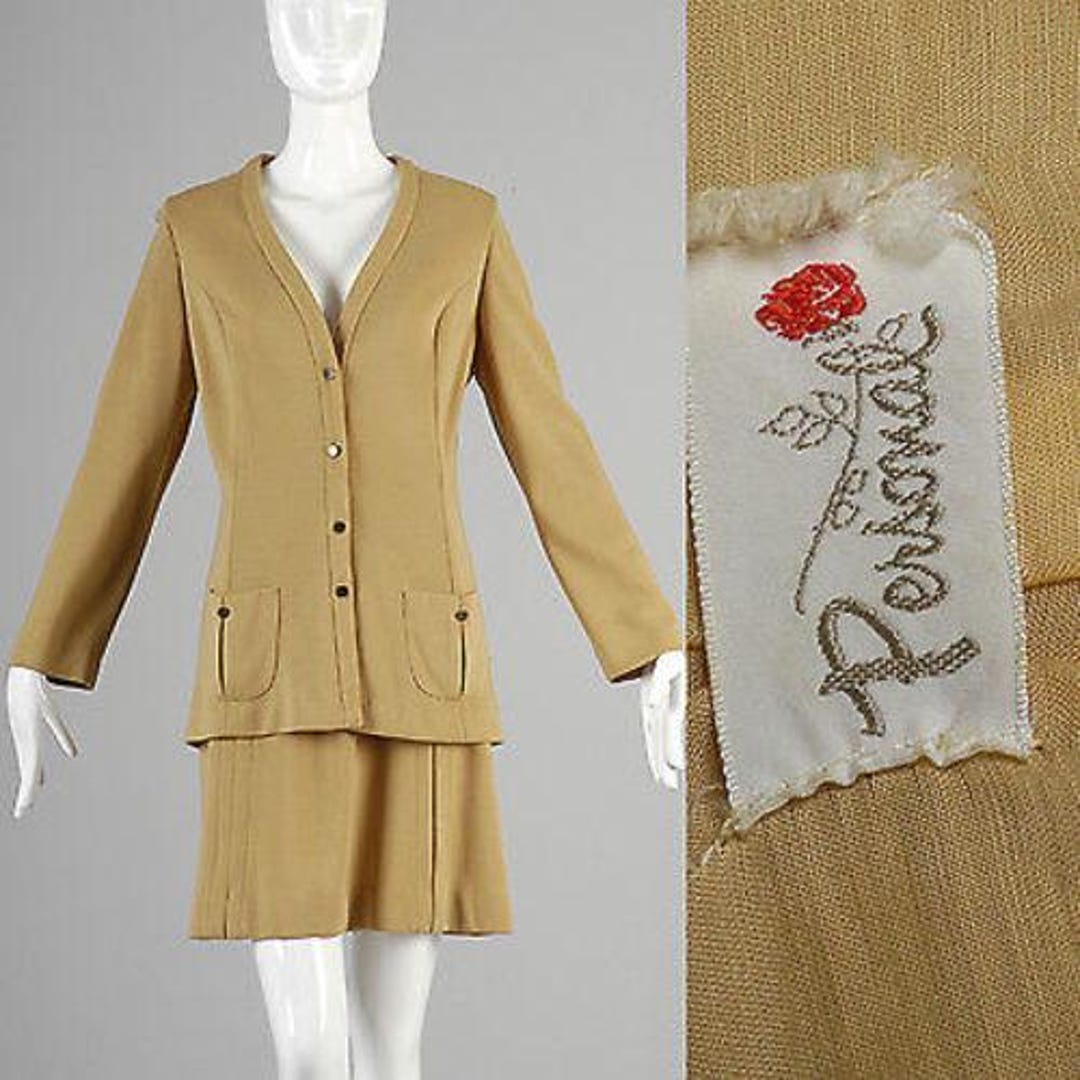 XS 1960s Skirt Suit 60s Knit Skirt Jacket Ensemble Outfit Set Vintage ...