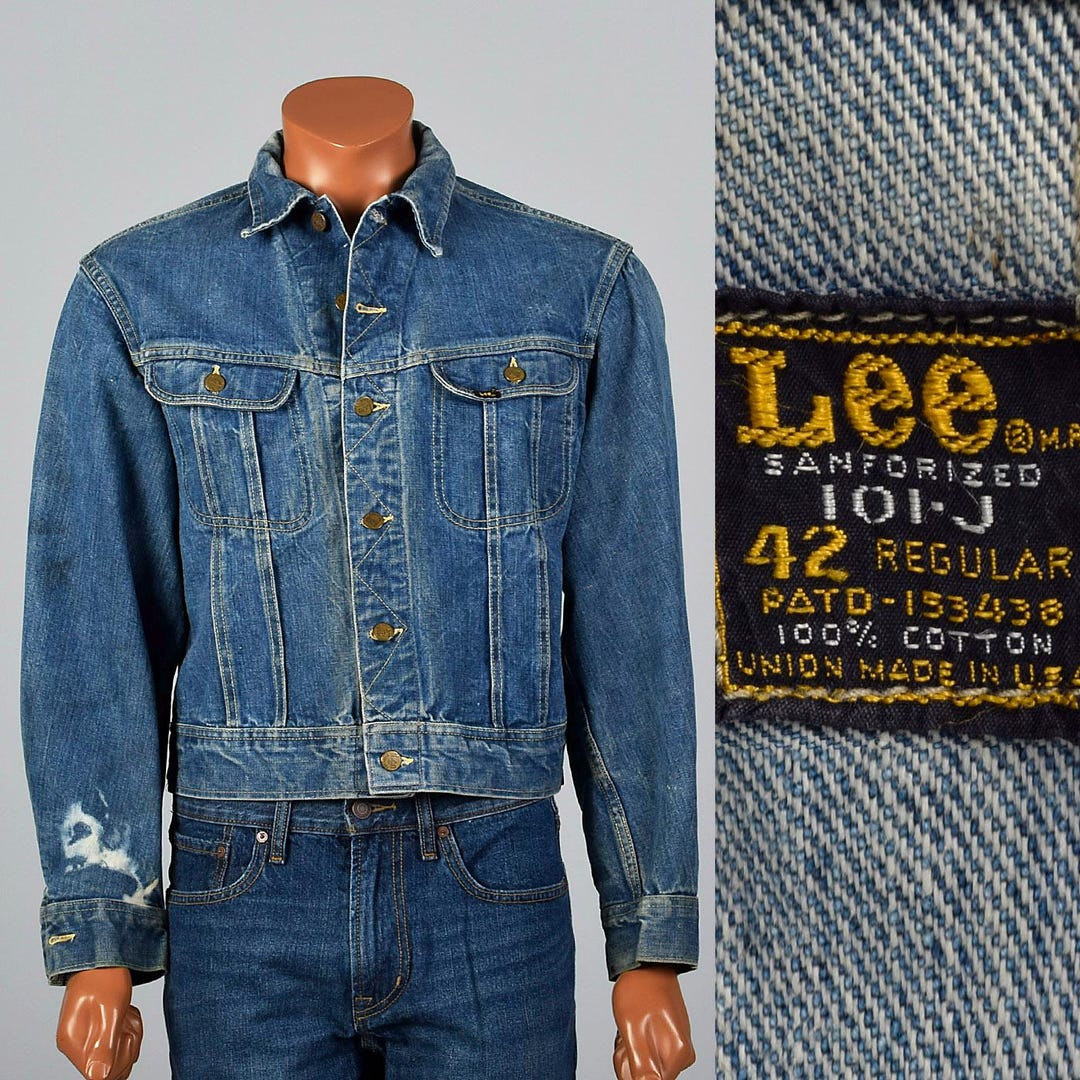 Large 1950s Mens Lee Denim Jacket Sanforized Cotton 101-J Pockets ...