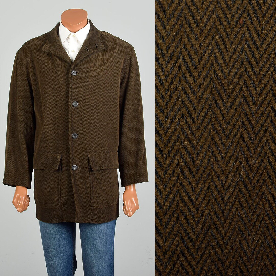 XL 2000s Brown Herringbone Jacket Soft Textile Made in Italy ...