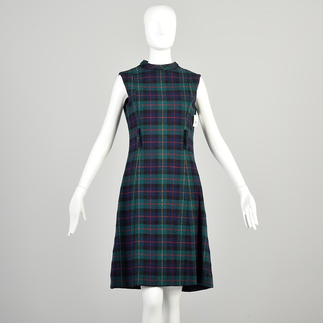 Small 1970s Green Plaid Dress Sleeveless Layering Jumper Beverly Moyer ...