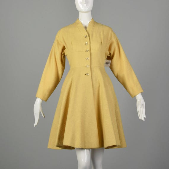 Xxs 1950s Princess Coat Yellow Wool Pin Up Fit And Fl… Gem