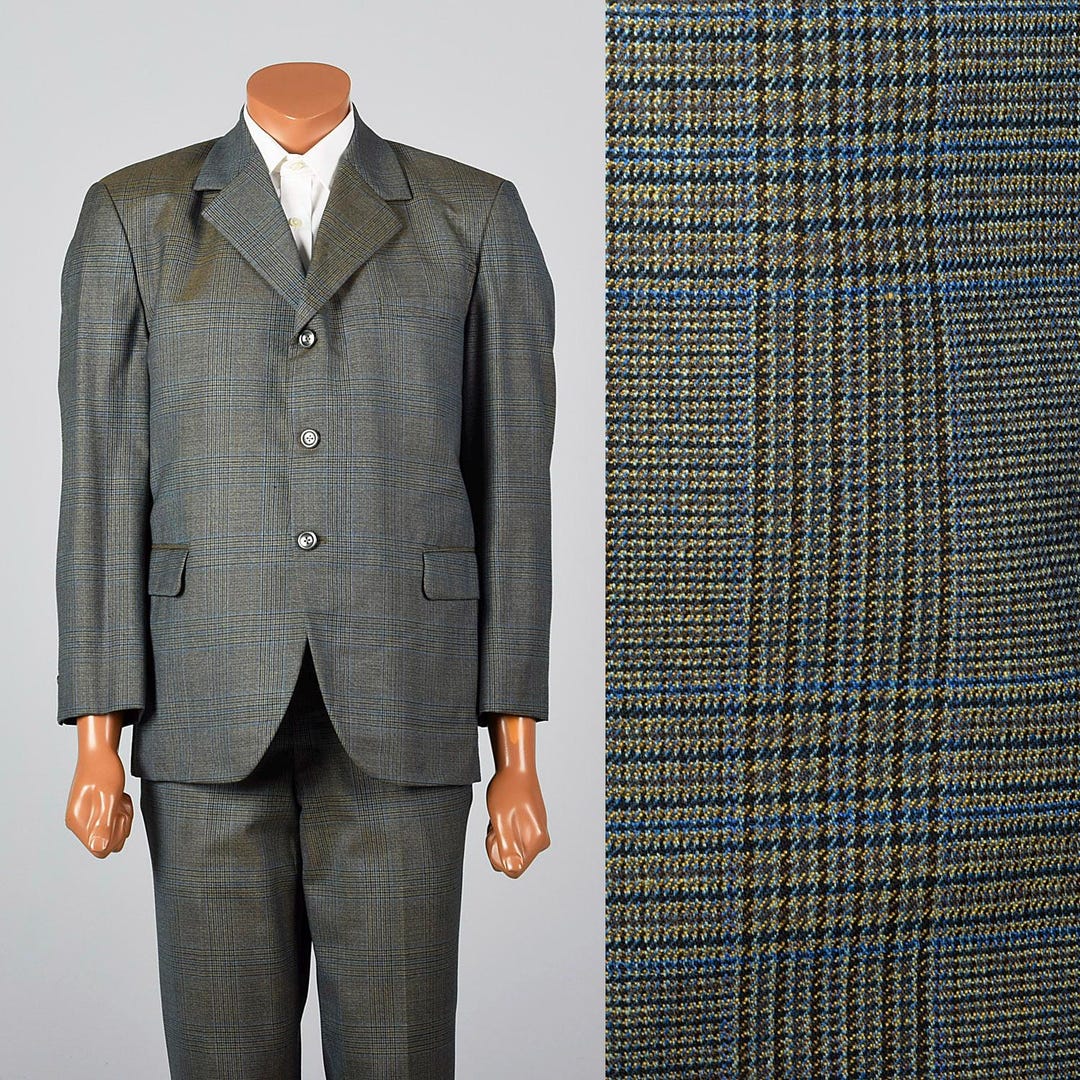 Medium 1960s 39S Green Plaid Suit Three Button Jacket Convertible ...