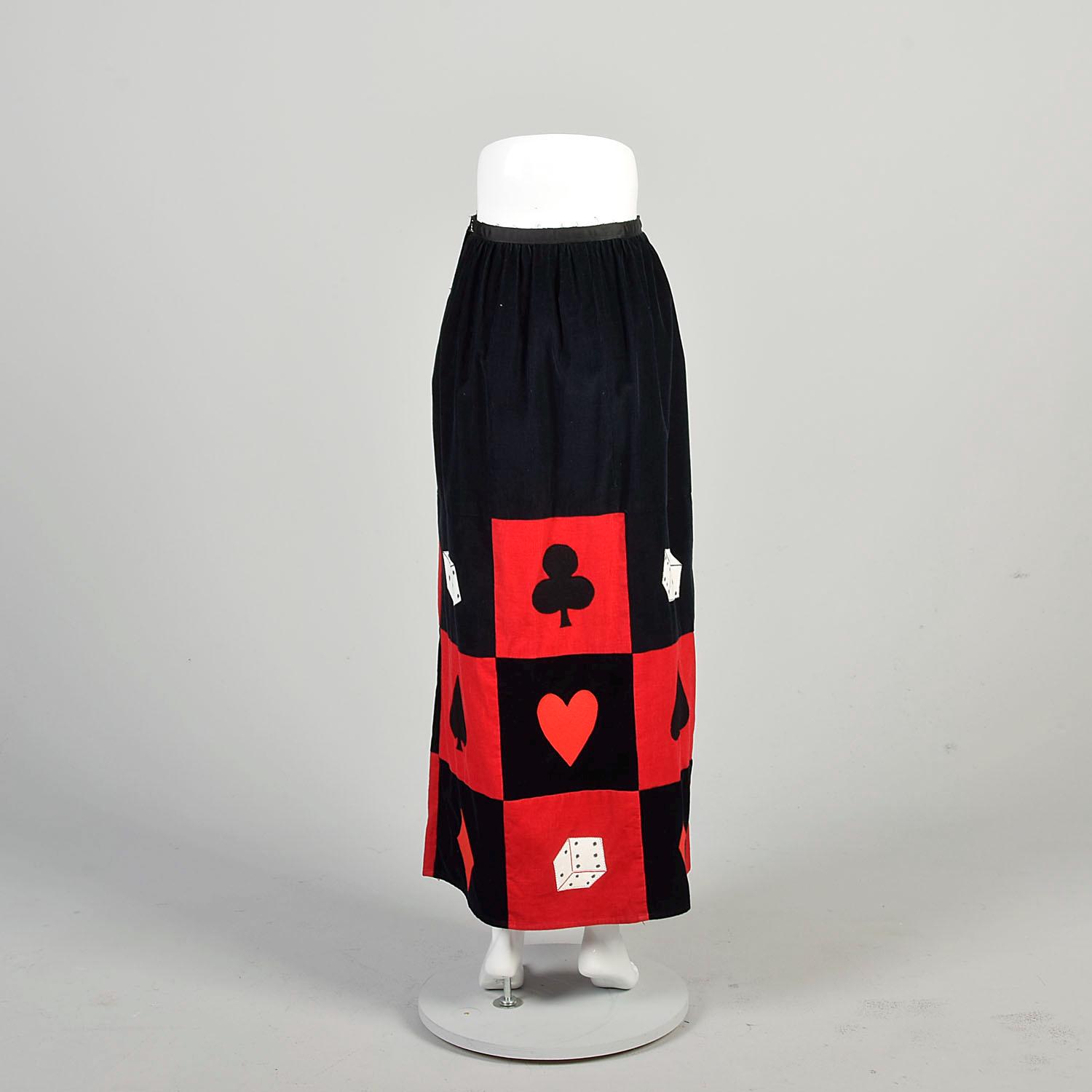 XXXL 1970s Black Red Skirt Corduroy Patchwork Playing Cards Suits ...