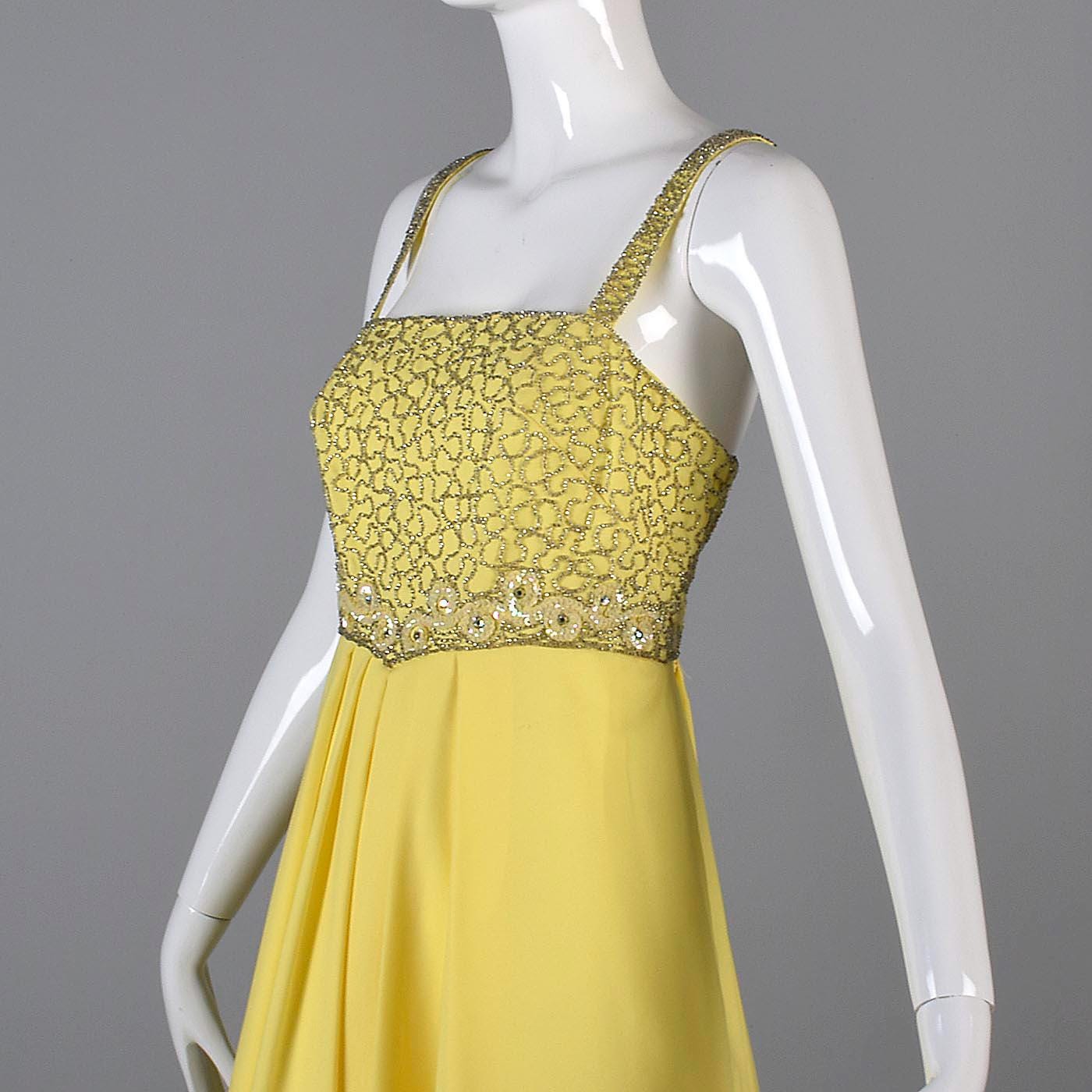 70s Formal Dress 70s Dress 70s Maxi Dress Bright Yellow Beaded Maxi ...