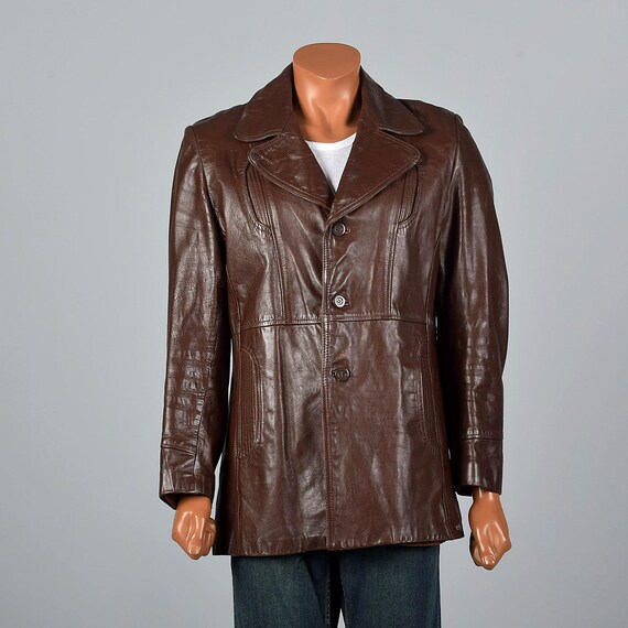 Medium 1970s Vintage Mens Leather Jacket Brown Leathe… - Gem