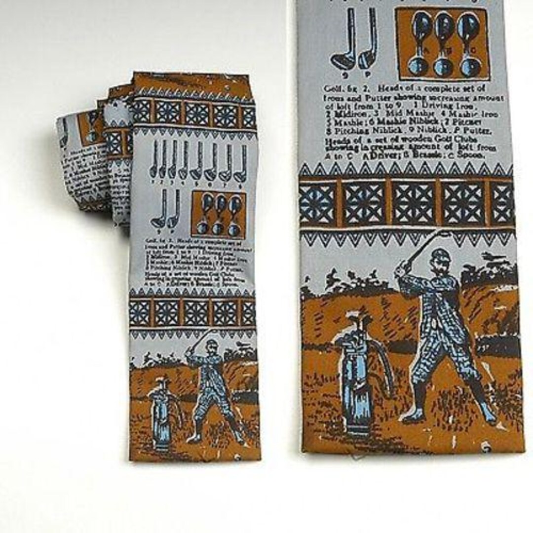 1970S Mens VTG 70s Rooster Square Bottom Novelty Golf Golfing Necktie ...