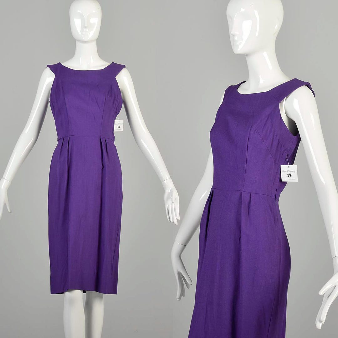 Xs/small 1950s Dress Wiggle Fitted Purple Sleeveless Knee Length Classic - Etsy