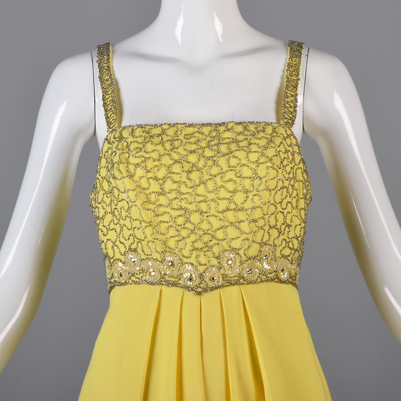 70s Formal Dress 70s Dress 70s Maxi Dress Bright Yellow Beaded Maxi ...