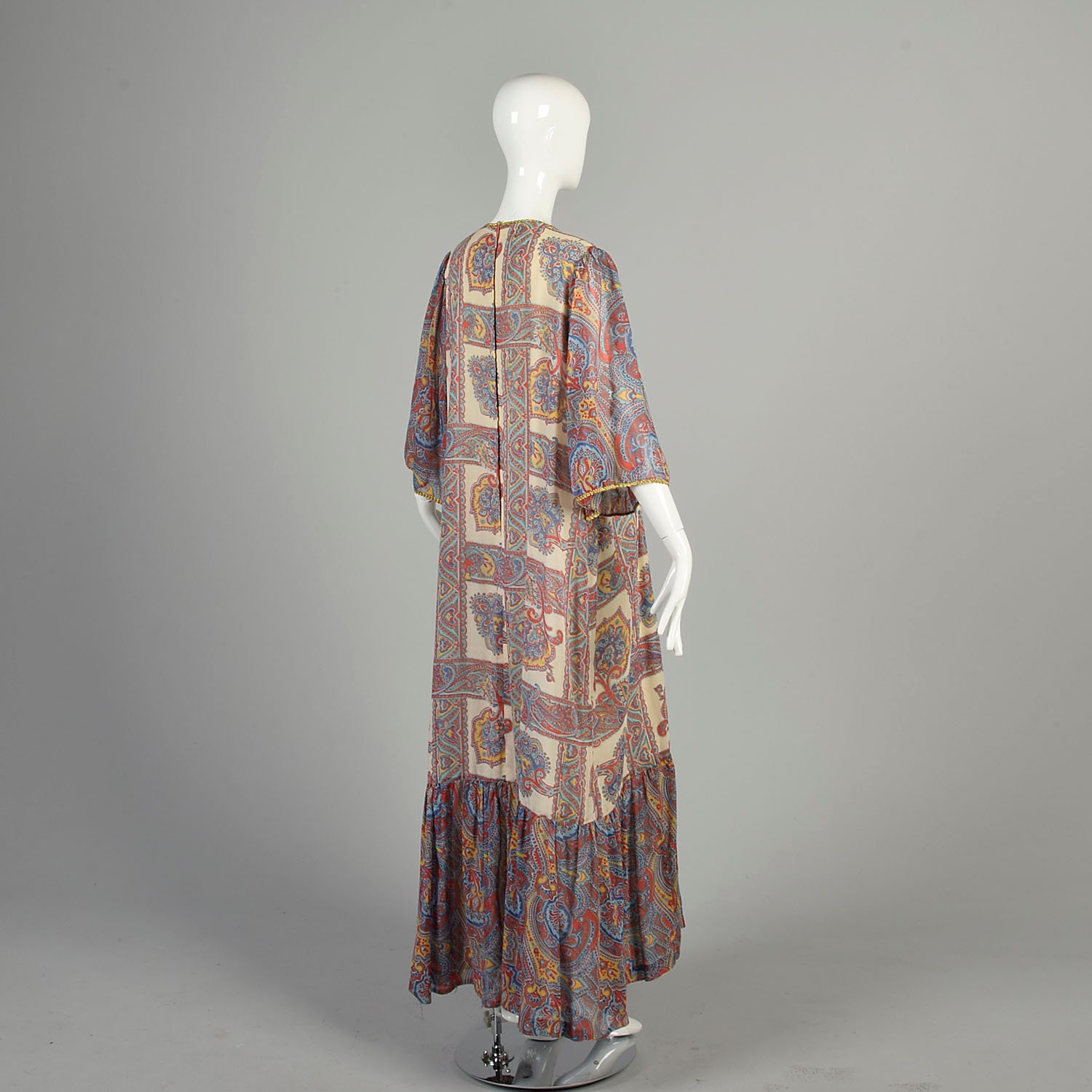 OSFM 1970s Kaftan Dress Wide Sheer Half-sleeve Paisley Chintz - Etsy