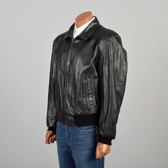 XL Vintage 1980s Classic Black Leather Bomber Jacket … - Gem