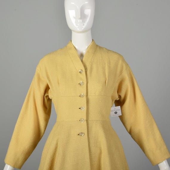 Xxs 1950s Princess Coat Yellow Wool Pin Up Fit And Fl… Gem