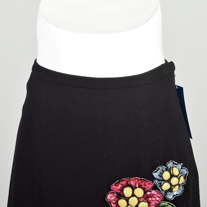 XL 2000s Wool Skirt Black Pleated Flare A Line Knee Length Sequin ...