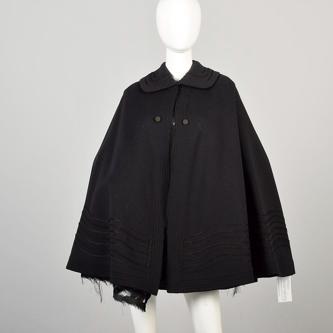 Medium Victorian Vintage Cape Black Wool Embroidered Ribbon Trimmed ...