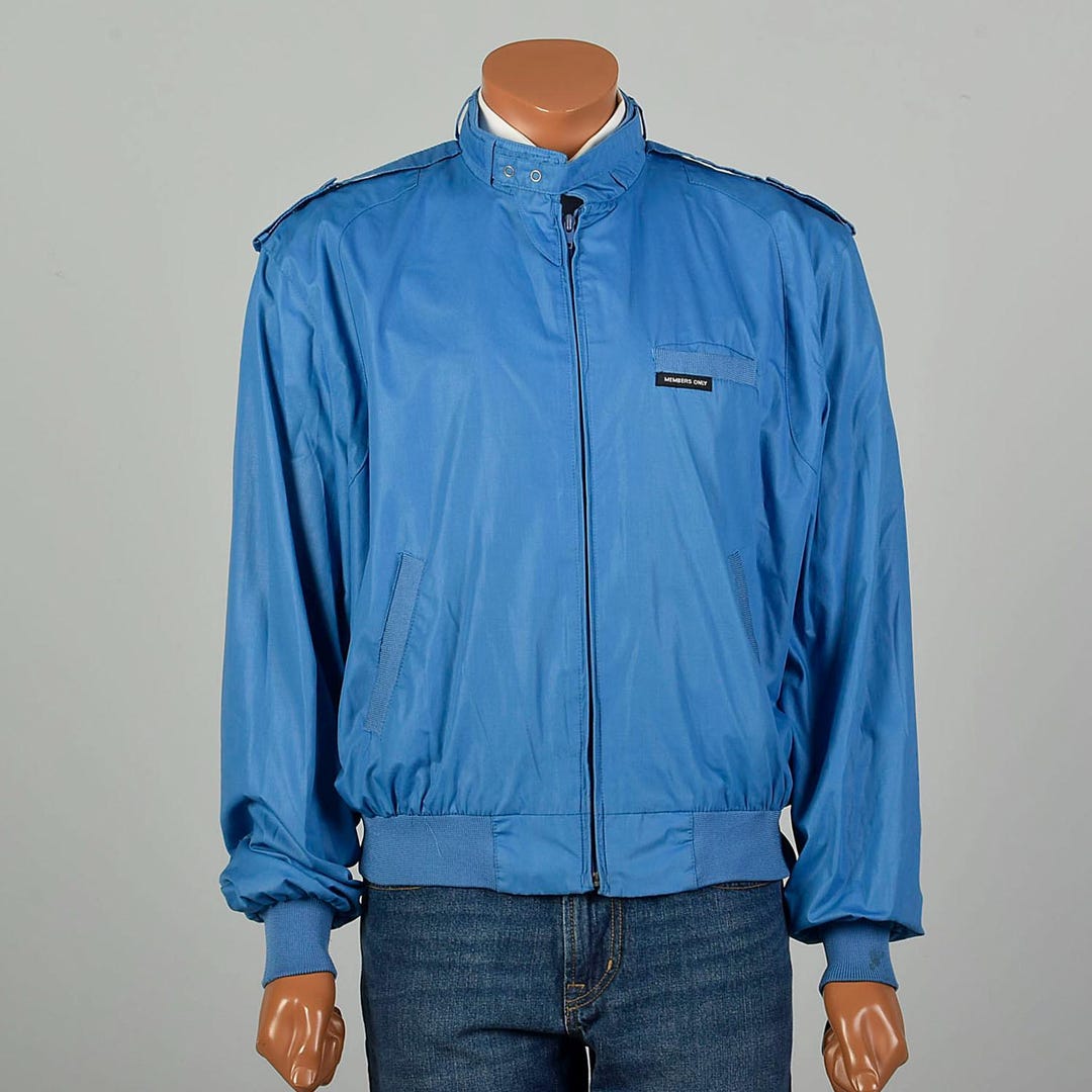 XL 1980s Vintage Jacket Members Only Bright Blue Snap Strap Bomber ...