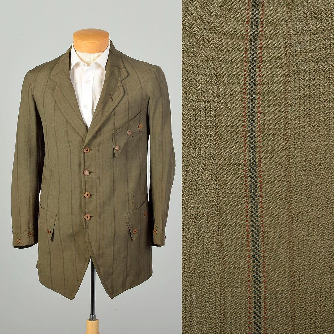 Medium 1880s 19th Century Frock Coat Green Red Black Pinstripes Jacket ...