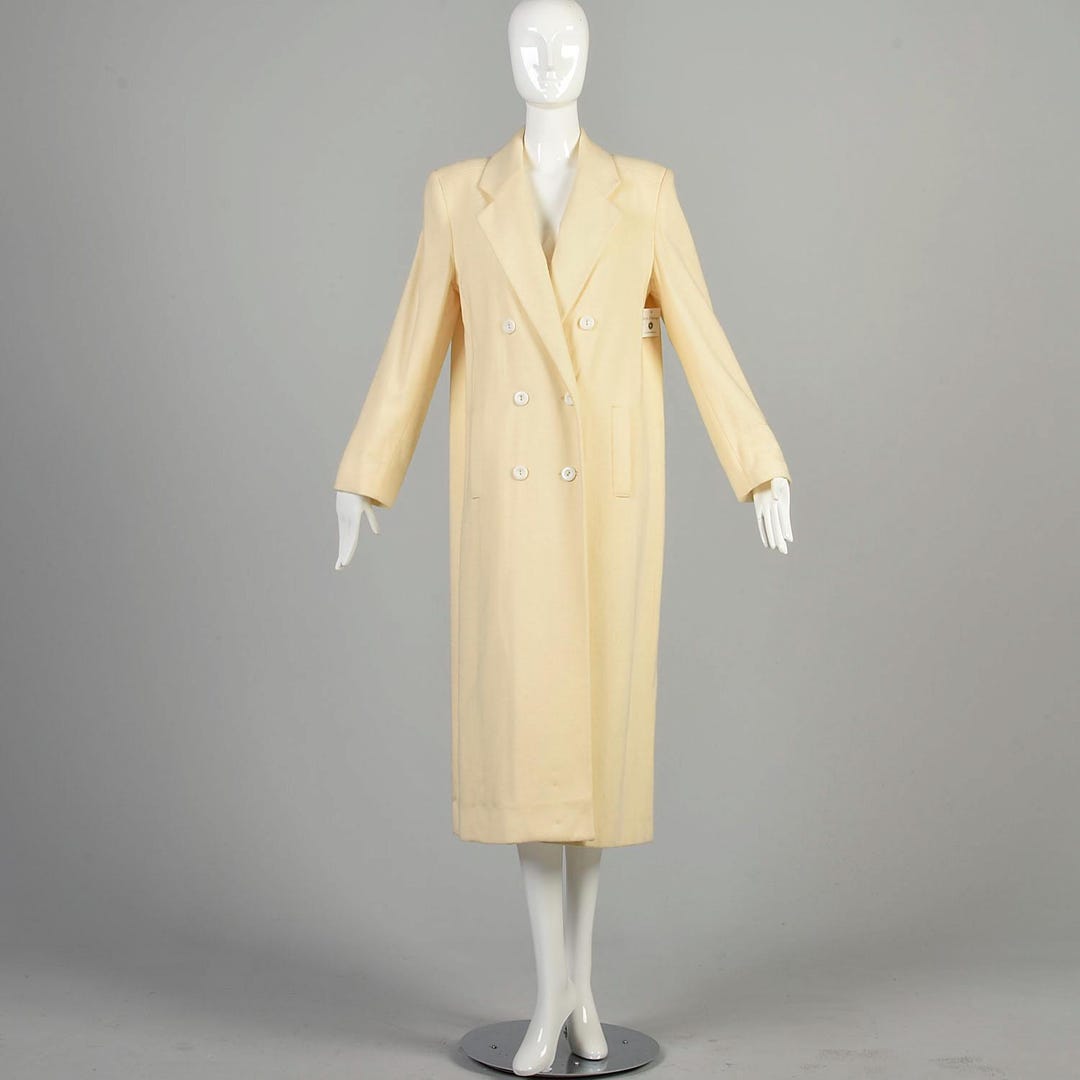 Large 1980s Cream Coat Ivory Wool Off-white Double Breasted Large ...