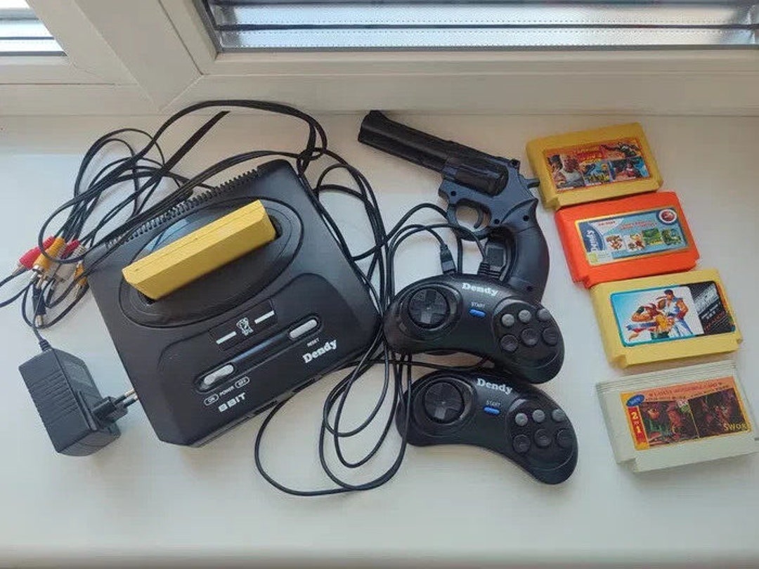 Game Console DENDY 8 16 Bit Full Set SEGA Video 4 Cartridges - Etsy