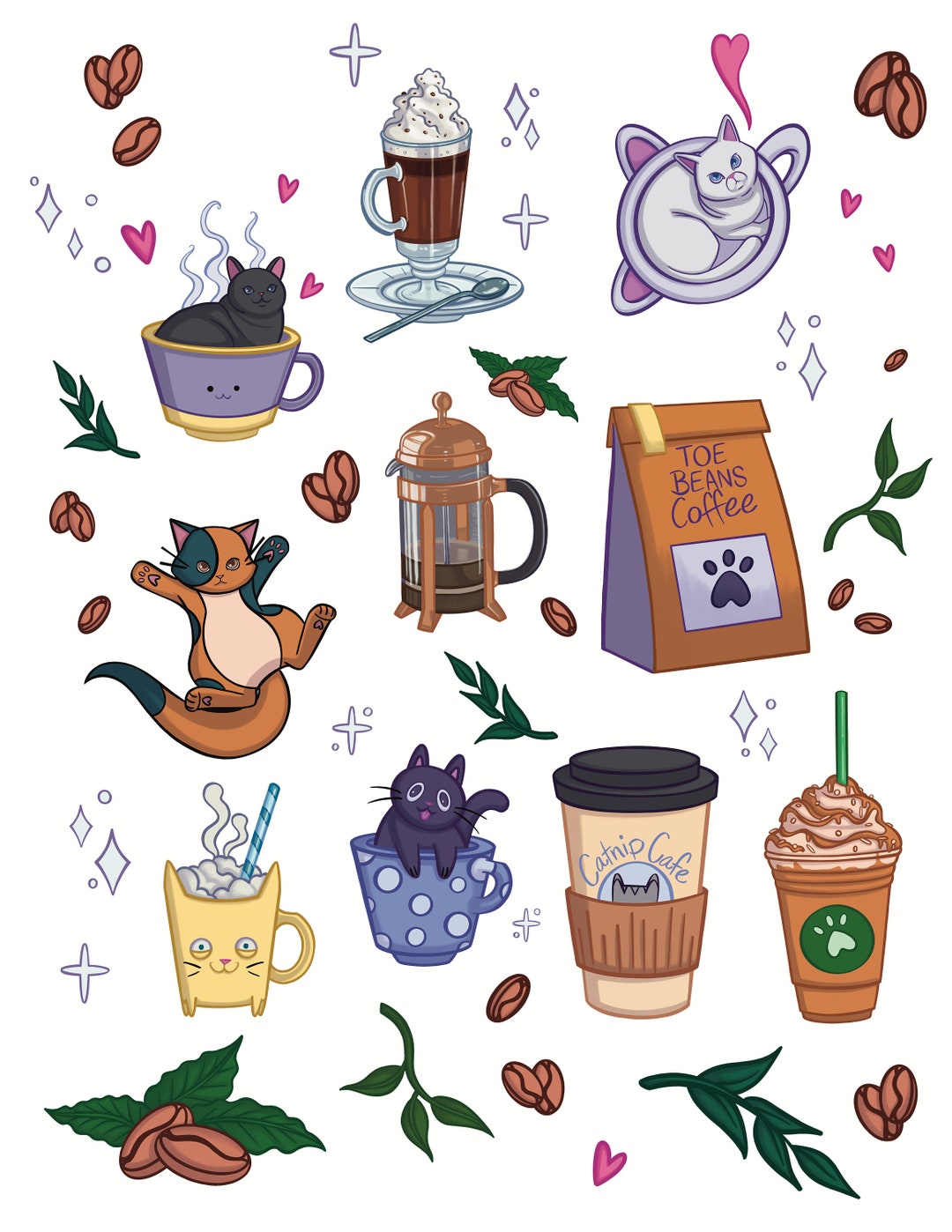 Kitty Cafe Digital Sticker Set, Cats and Coffee Goodnotes Stickers ...
