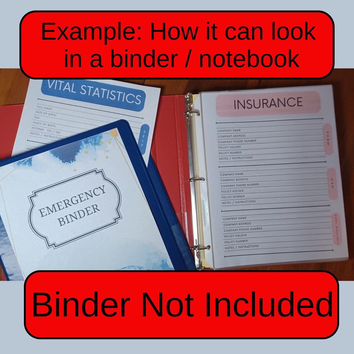 Emergency Binder, Printable Download Forms, Emergency Folder Forms ...