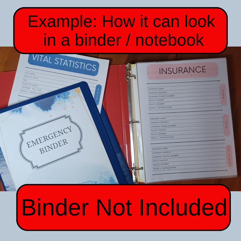 Emergency Binder, Printable Download Forms, Emergency Folder Forms ...