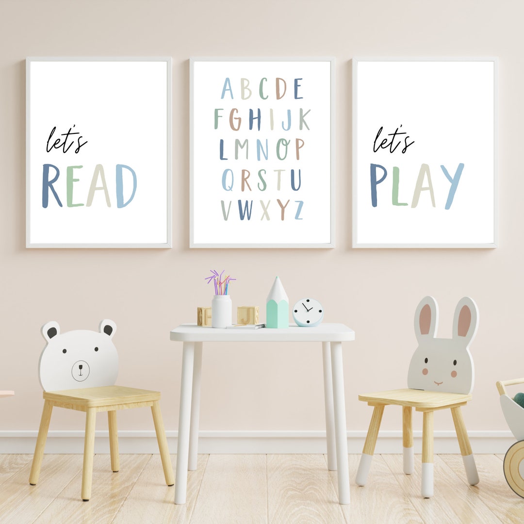 Set of 3 Printable Playroom Signs, Alphabet, Let's Play, Let's Read ...